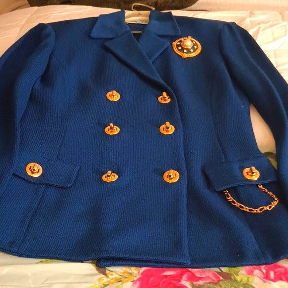 Jackets & Coats | St John Royal Blue And Gold Skirt Suit Size 6 With ...